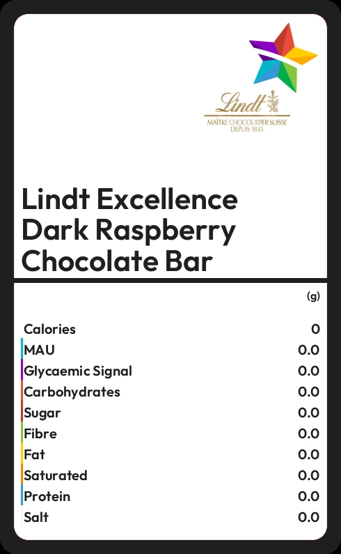 Calories and Ingredients in Lindt Excellence Dark Raspberry Chocolate ...