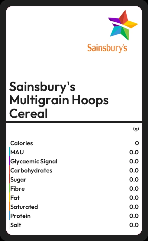 Calories and Ingredients in Sainsburys Multigrain Hoops Cereal with ...